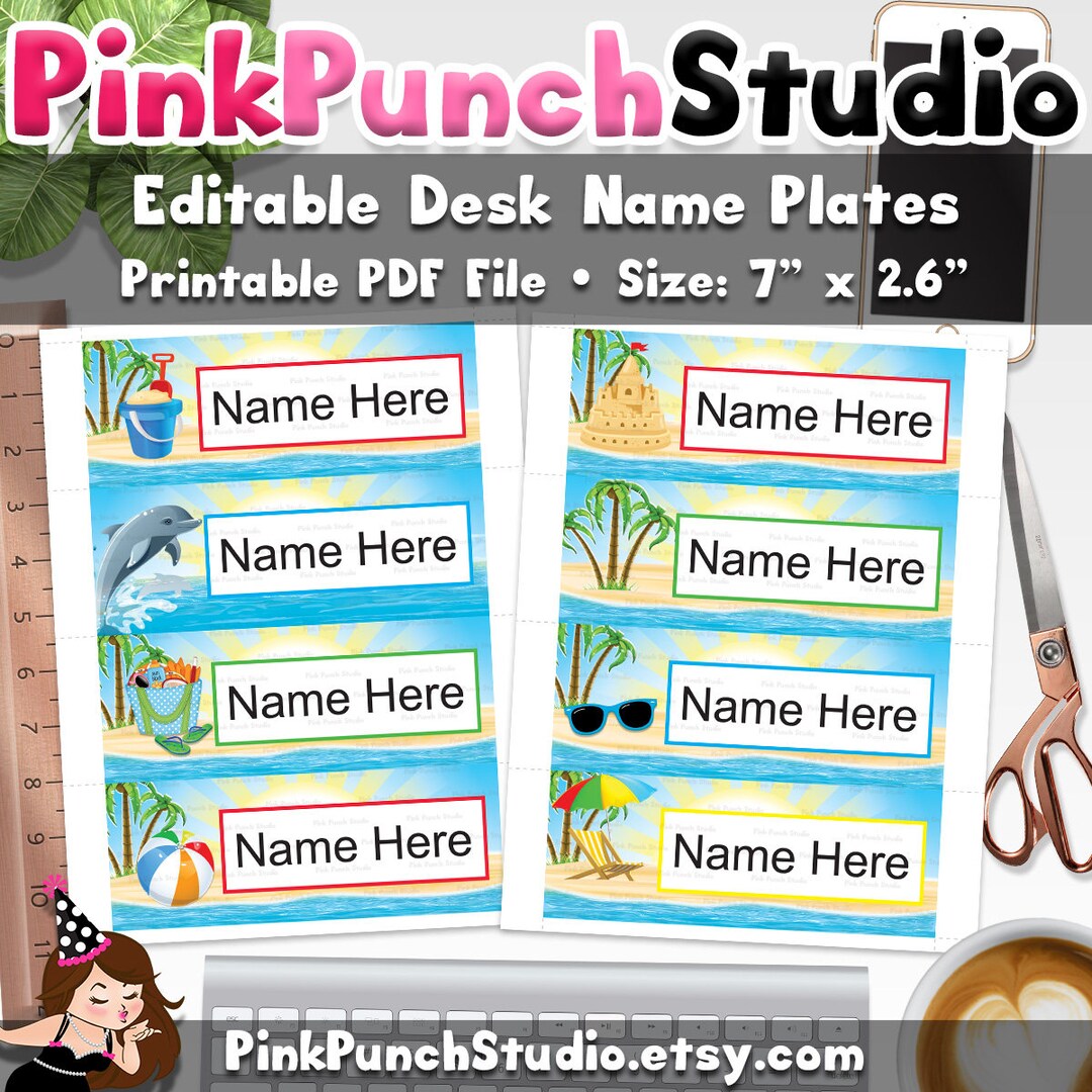Editable Beach Theme Name Plates Station Signs Classrooom Party Decor ...
