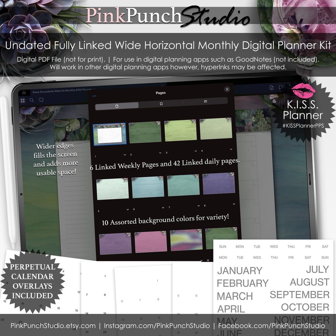 Sassy Succulents Digital Planner: Wide Layout, Hyperlinked (goodnotes ...