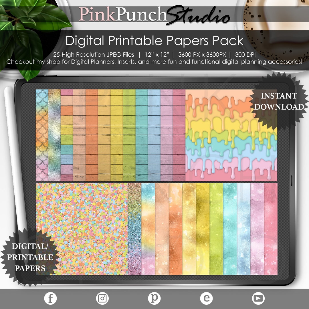 Just Sherbet Papers Pack JPEG Digital Planner Scrapbooking Clipart ...
