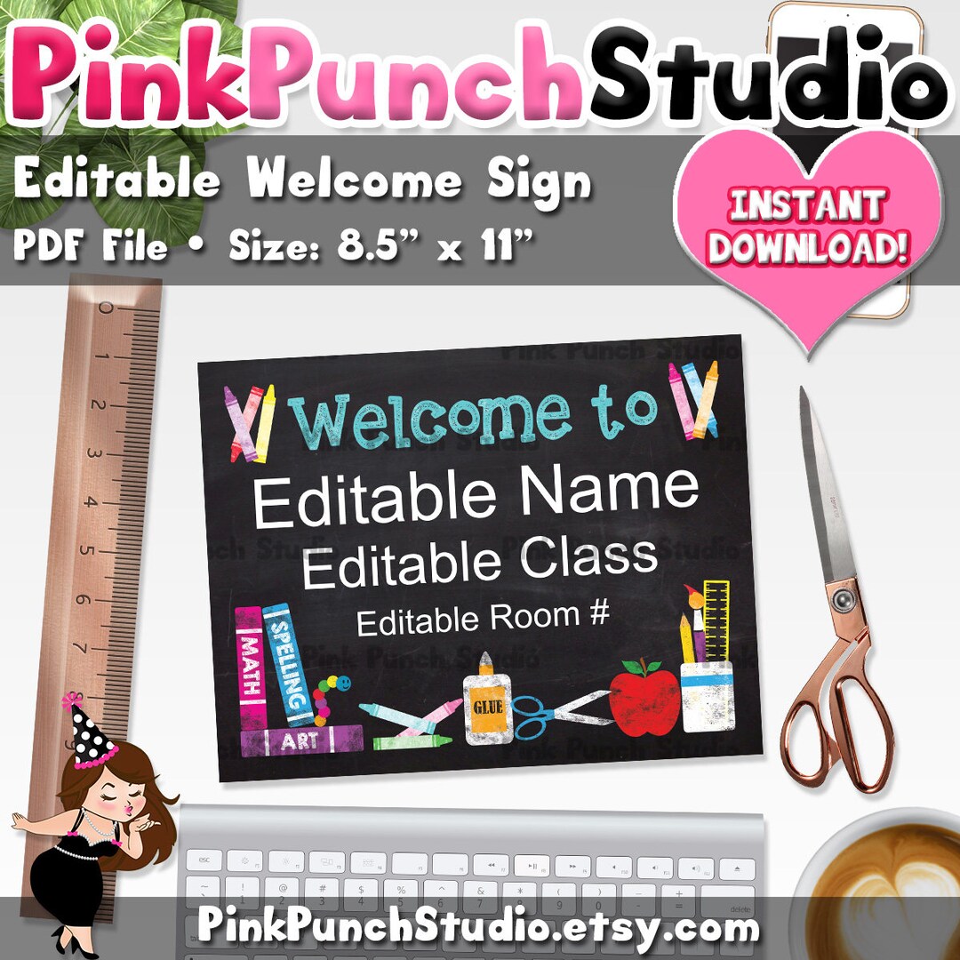 Editable Classroom Door Welcome Sign PDF File Instant Download Size 8.5 ...