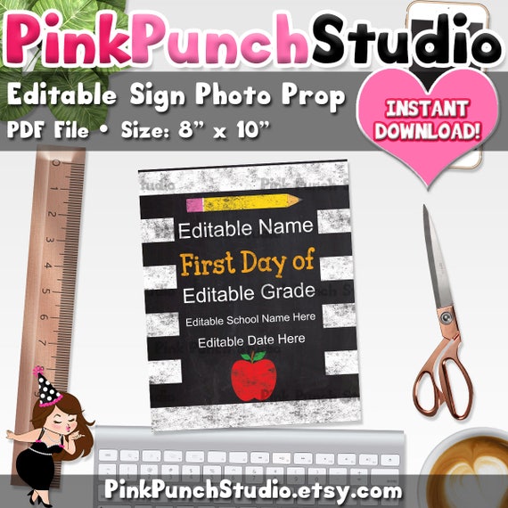 Editable First Day of School Chalkboard Sign PDF File Instant | Etsy