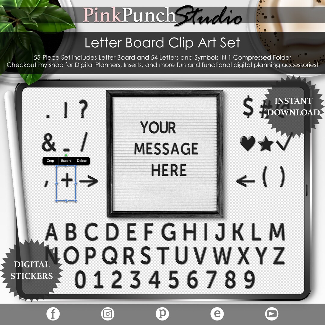 Letter Board Clipart Set: Black Alphabet Stickers (PNG Digital Stickers ...