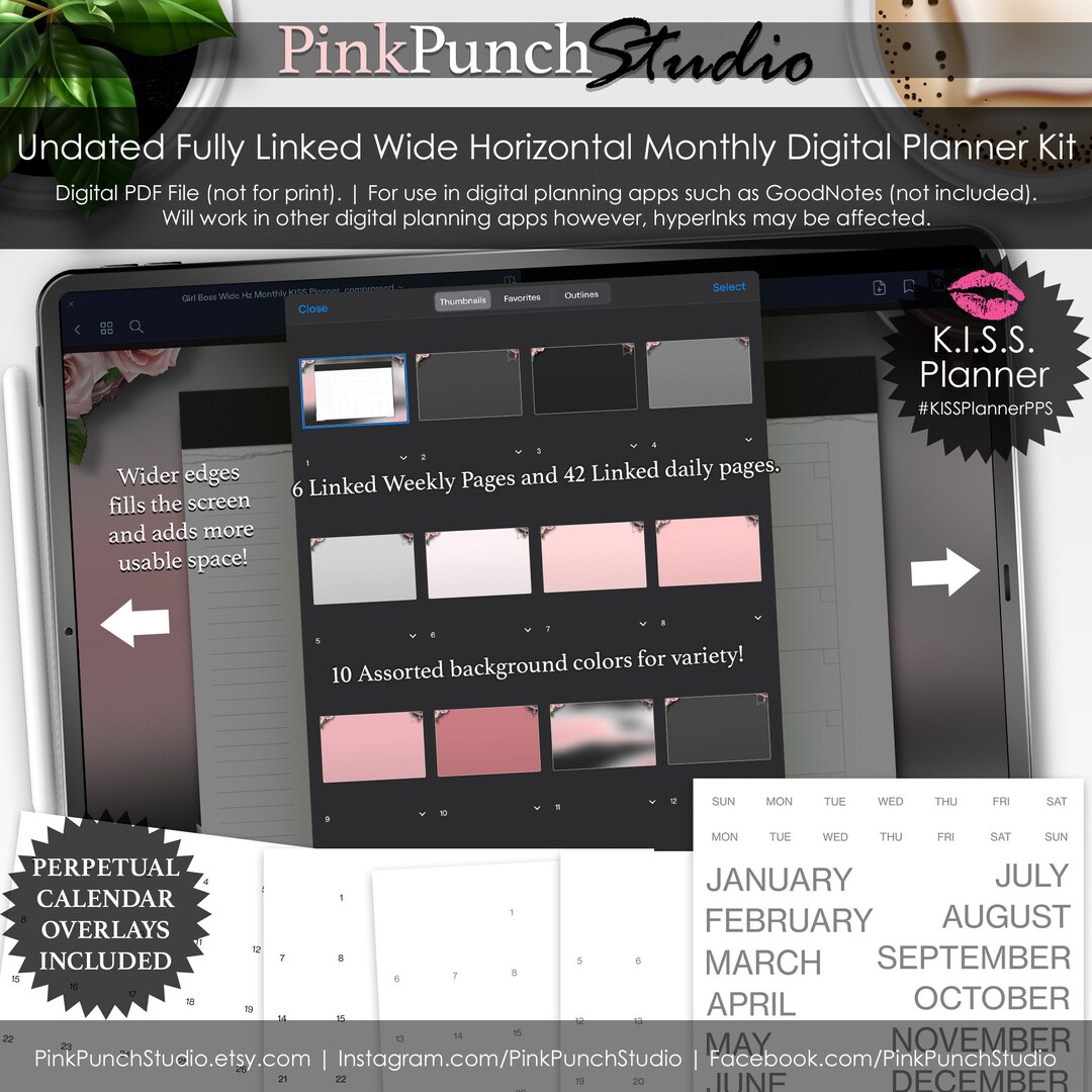 Girl Boss Undated Monthly Wide Horizontal KISS Planner DIY Digital ...