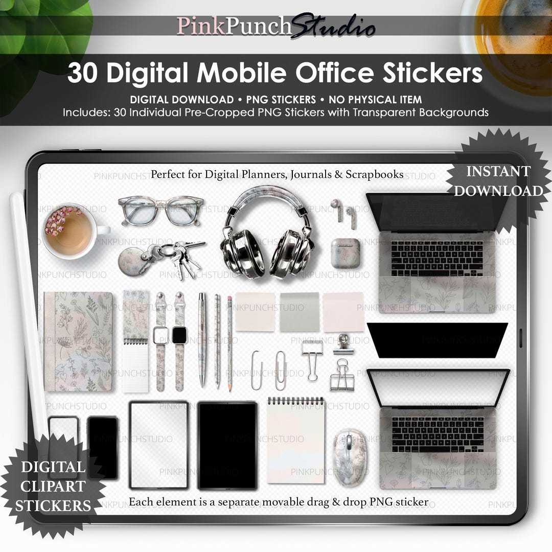 Soft Reset Mobile Office Stickers, Digital Planner PNG Stickers ...