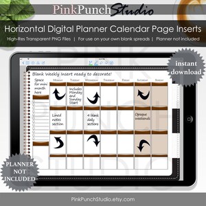 Horizontal Digital Planner Calendar Page Inserts Transparent | Etsy