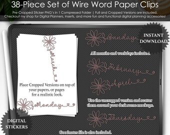 Black Wire Months Weekdays Paper Clips Stickers Clipart PNG ...