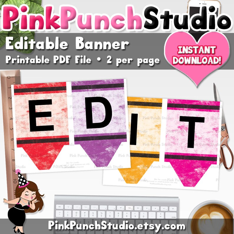 Editable Crayon Banner PDF File INSTANT DOWNLOAD Teacher | Etsy