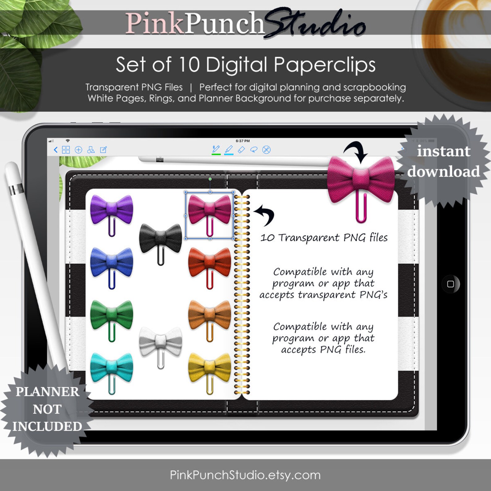 Digital Bow Paper Clip Set Transparent PNG Files Scrapbooking - Etsy