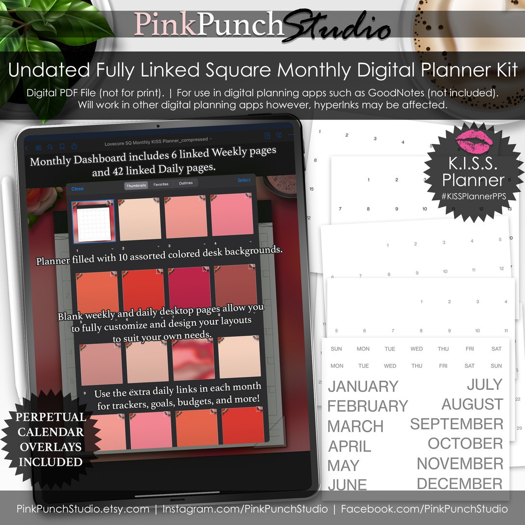 Lovecore Valentine Square Undated Monthly KISS Planner DIY Digital ...