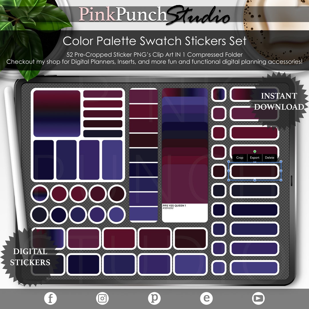 Yes Queen Purple Blue Red Color Swatches: Digital Planner Stickers (PNG ...