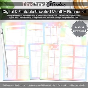 Pastel Holo Rainbow Planner Calendar Inserts Digital PNG and Printable ...