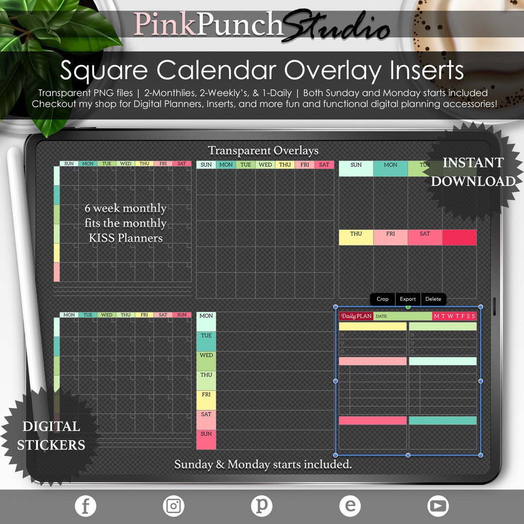 Strawberry Wasted Square Digital Planner Inserts: Undated Monthly ...