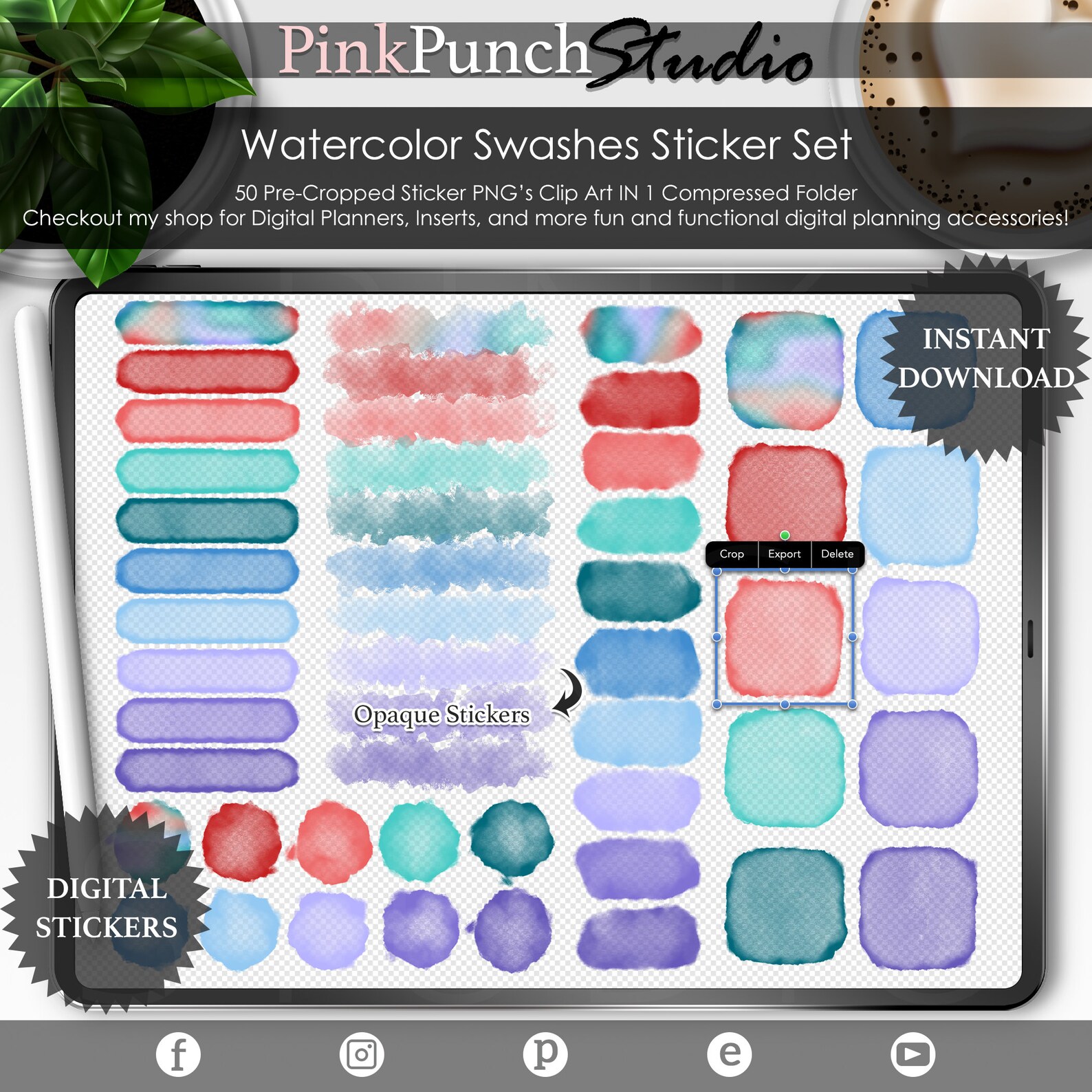 Mermazing Watercolor Swashes Sticker Kit Clipart PNG - Etsy