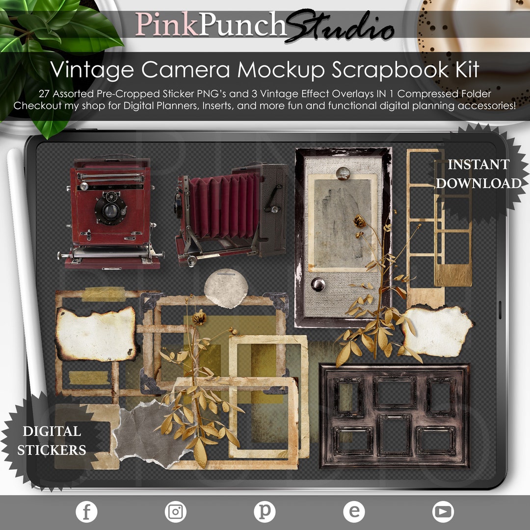 Vintage Camera Mockup Kit Digital Planner Scrapbooking PNG Stickers ...