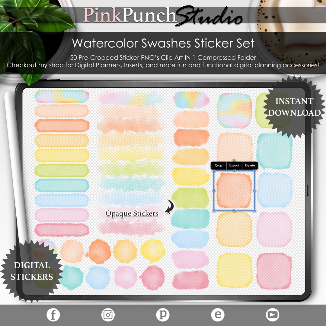 Just Sherbet Watercolor Swashes Sticker Kit Clipart PNG Scrapbooking ...