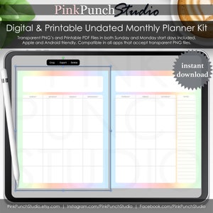 Pastel Holo Rainbow Planner Calendar Inserts Digital PNG and Printable ...