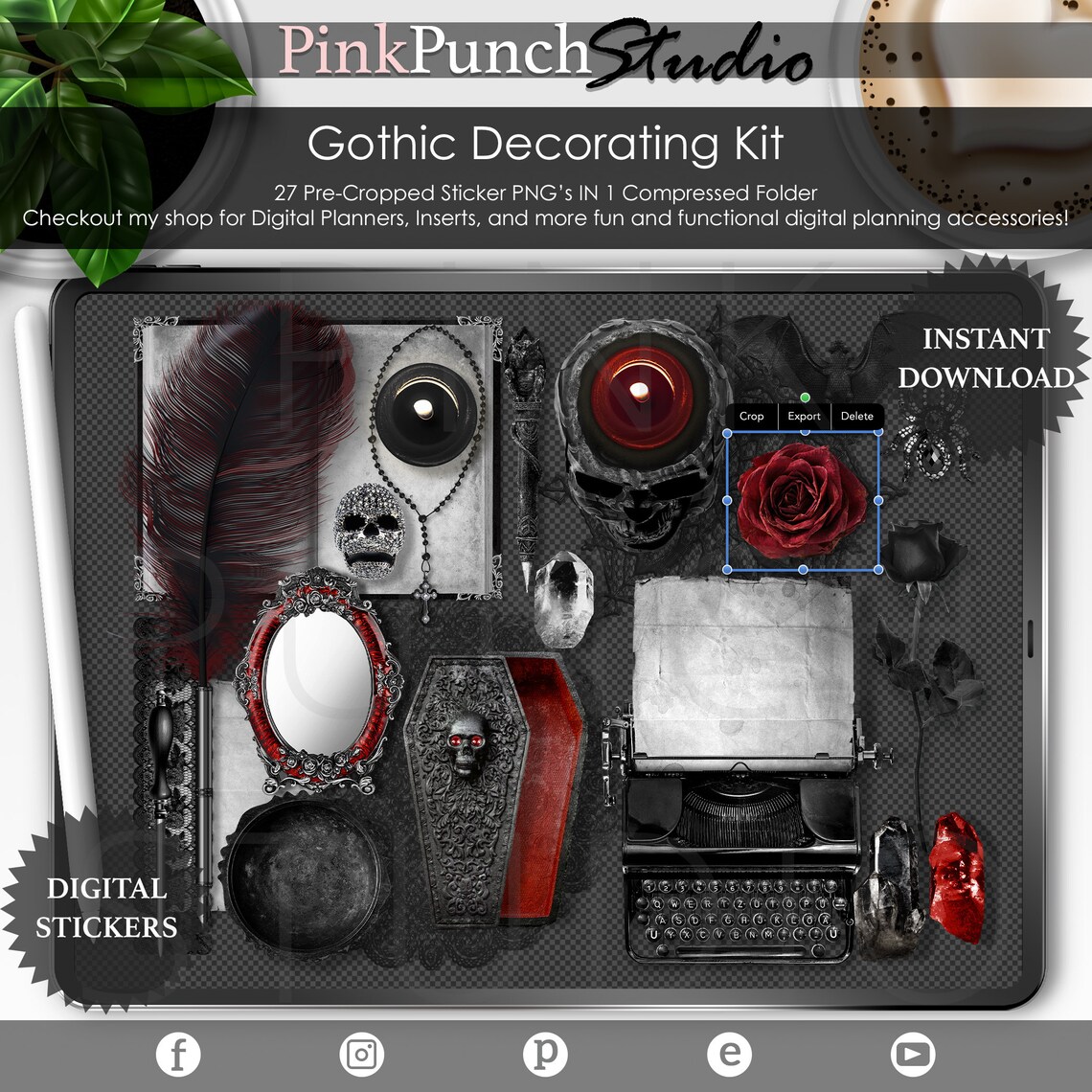 Gothic Decor Kit Digital Planning Precropped Transparent PNG - Etsy