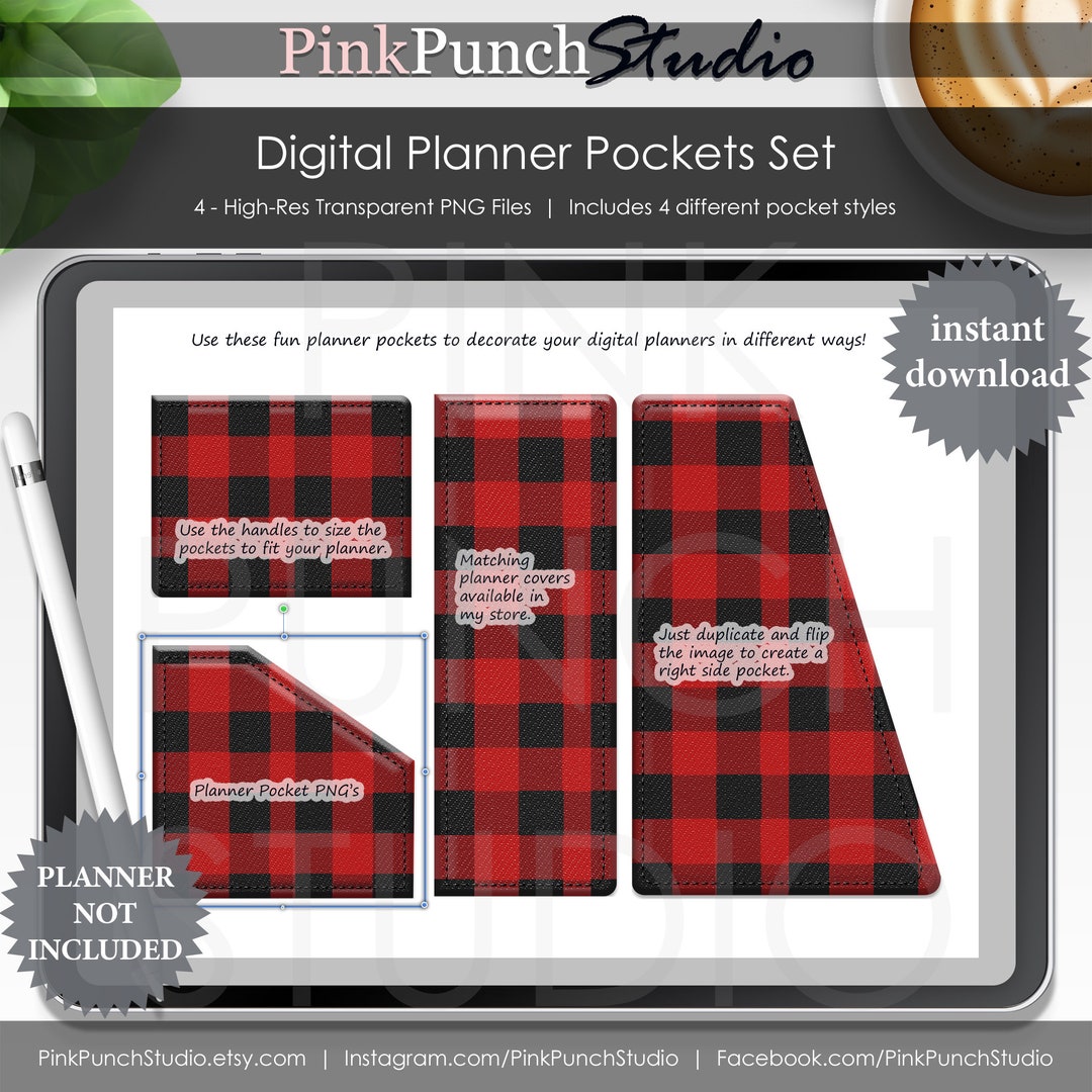 Buffalo Plaid Digital Planner Pockets Set Transparent PNG Stickers ...