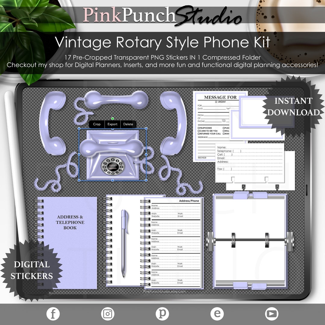 Periwinkle Vintage Rotary Phone Kit Digital Planner Planning ...