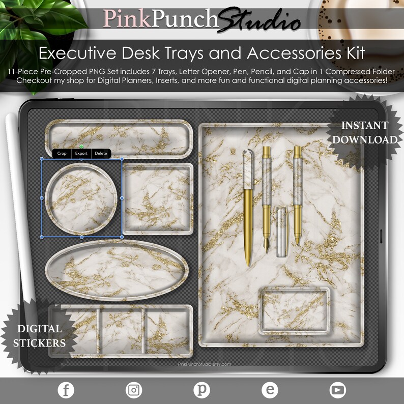 Gold Marble Executive Desk Trays and Accessories Set Digital - Etsy