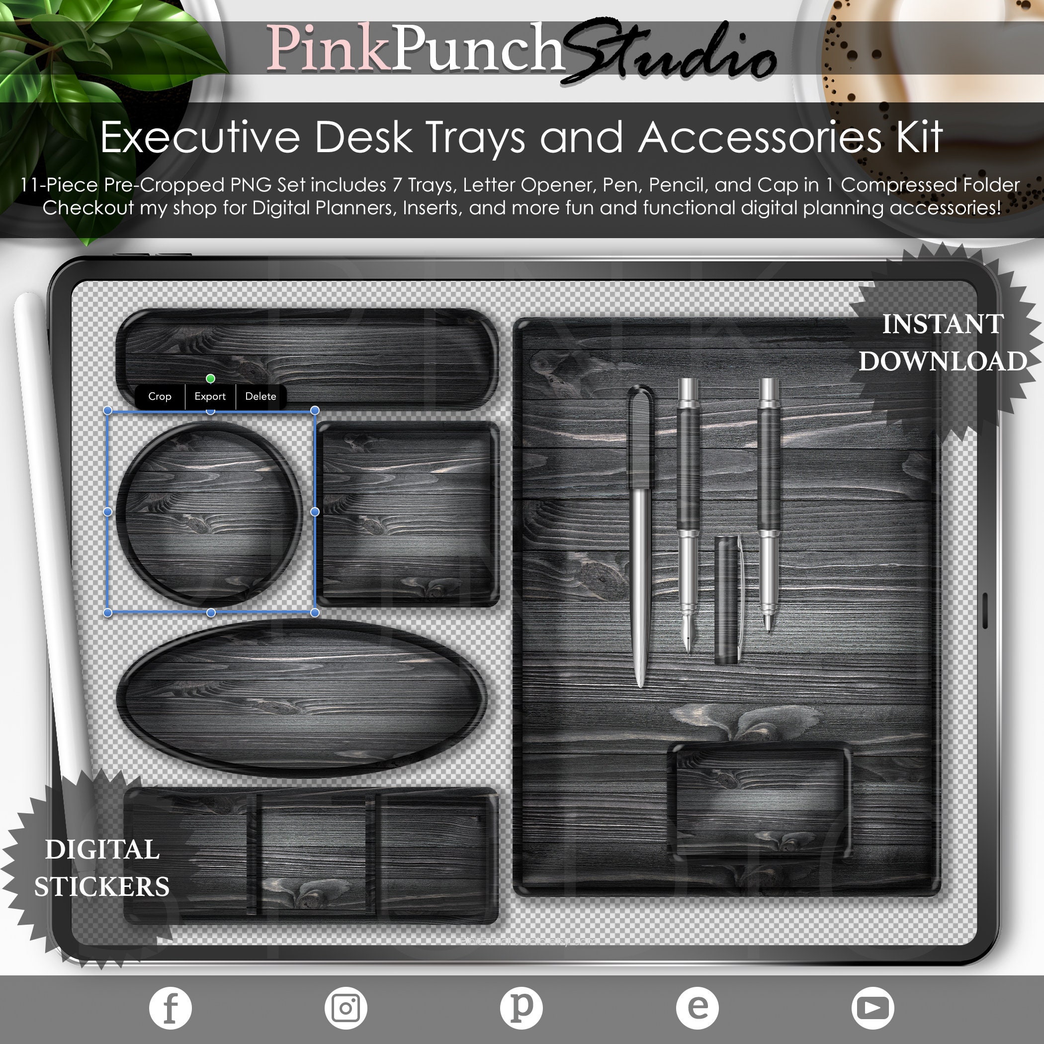 Black Wood and Silver Executive Desk Trays and Accessories Set - Etsy