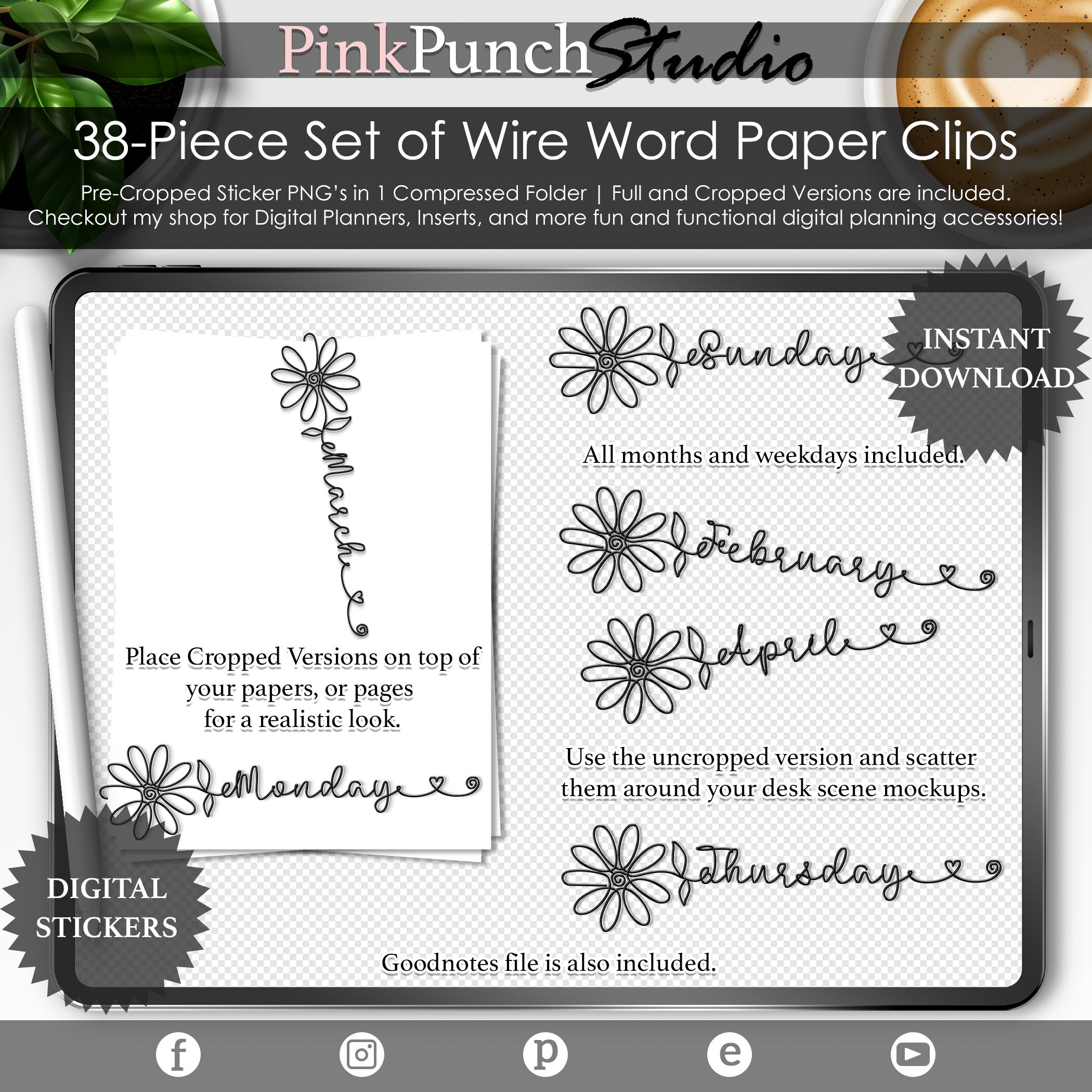 Black Wire Months Weekdays Paper Clips Stickers Clipart PNG ...