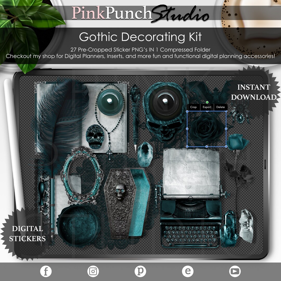 Teal Gothic Decor Kit Digital Planning PNG Stickers Scrapbooking ...