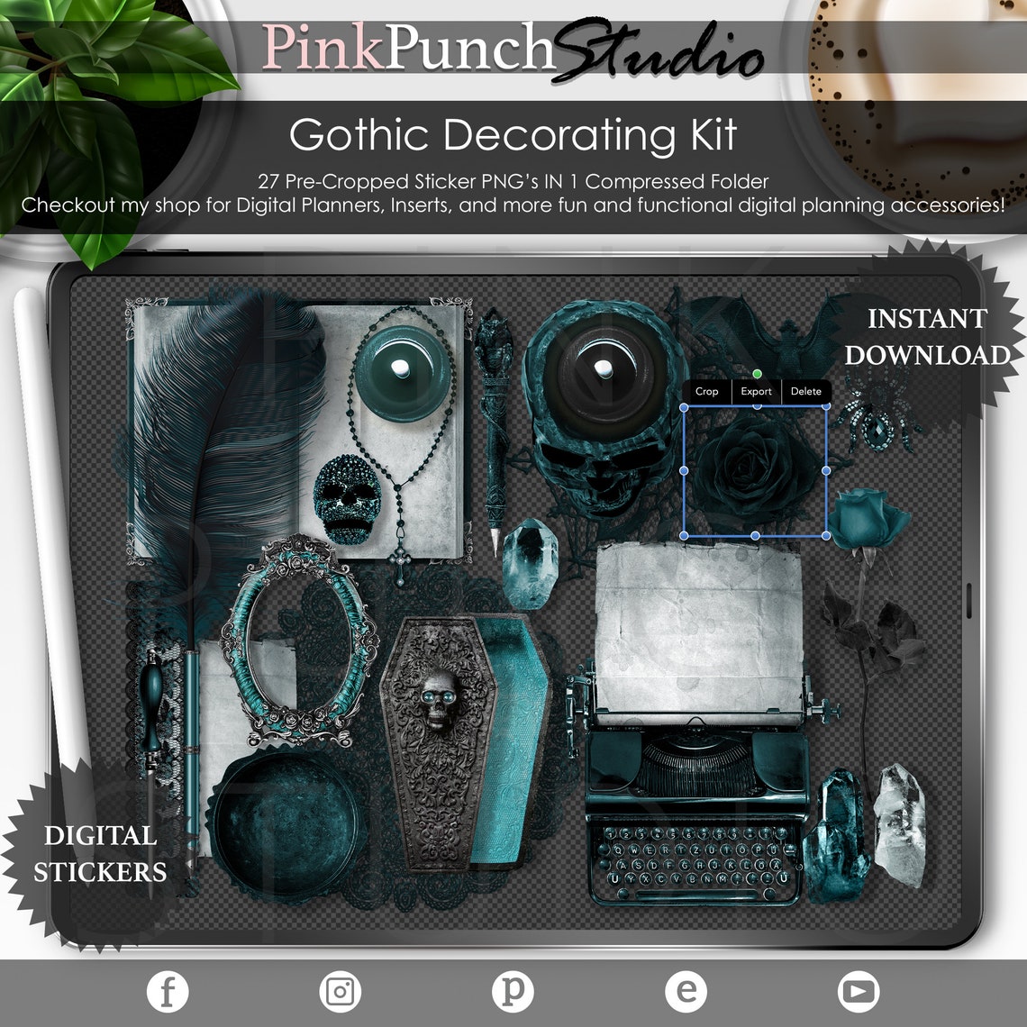 Teal Gothic Decor Kit Digital Planning PNG Stickers - Etsy