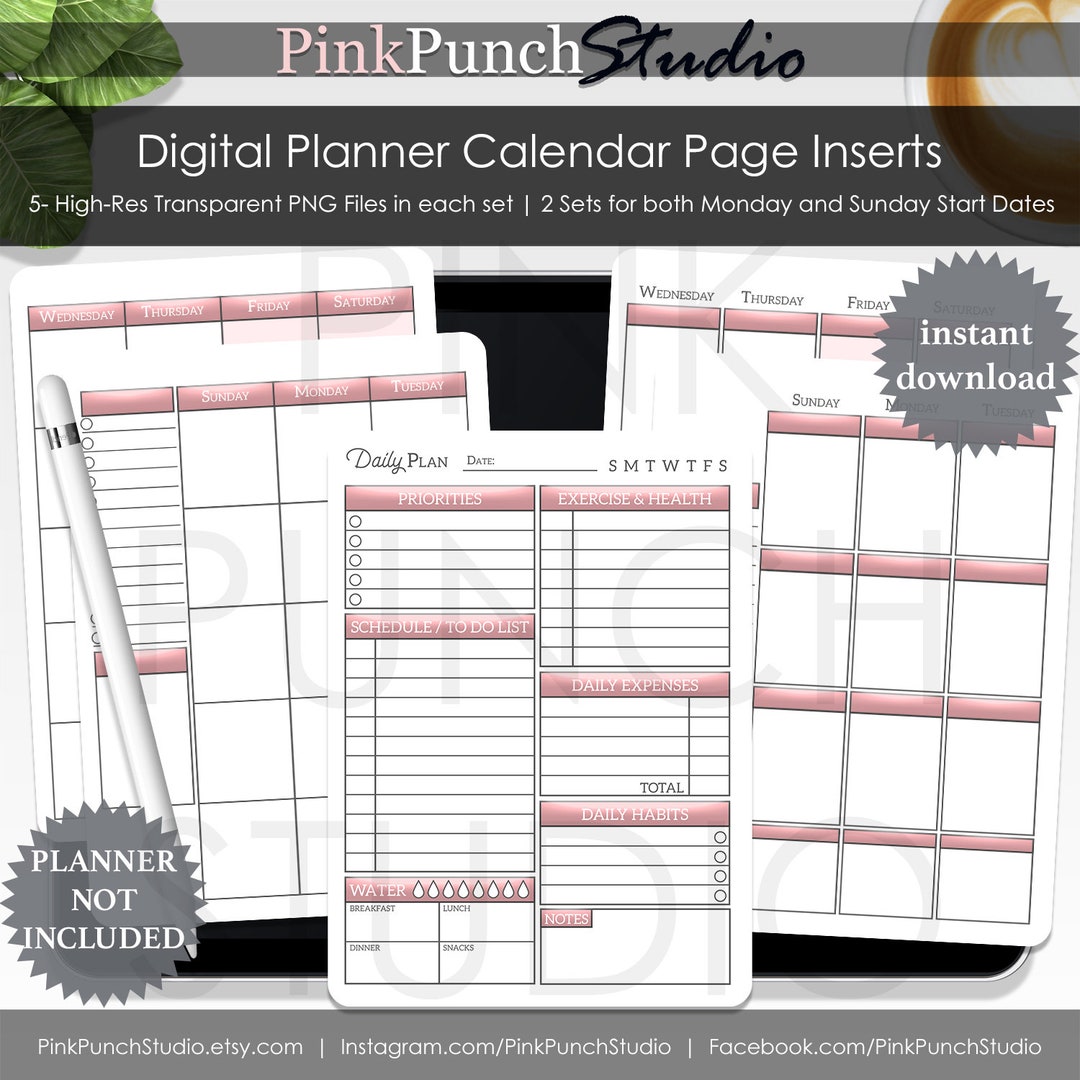 Digital Planner Calendar Page Inserts Transparent PNG Files Build Your ...