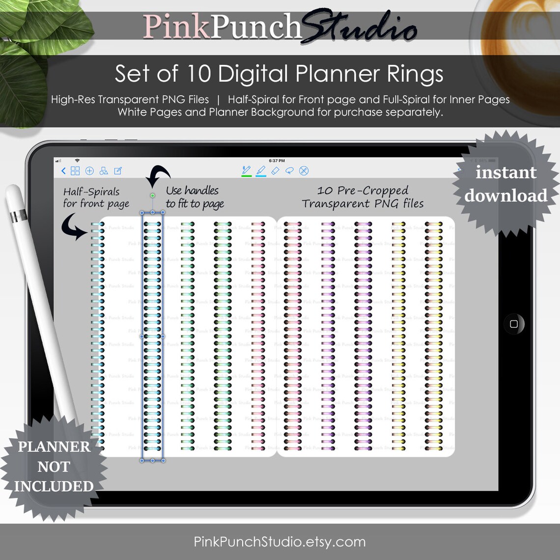 Digital Planner Rings Set Transparent PNG Files Build Your Own - Etsy