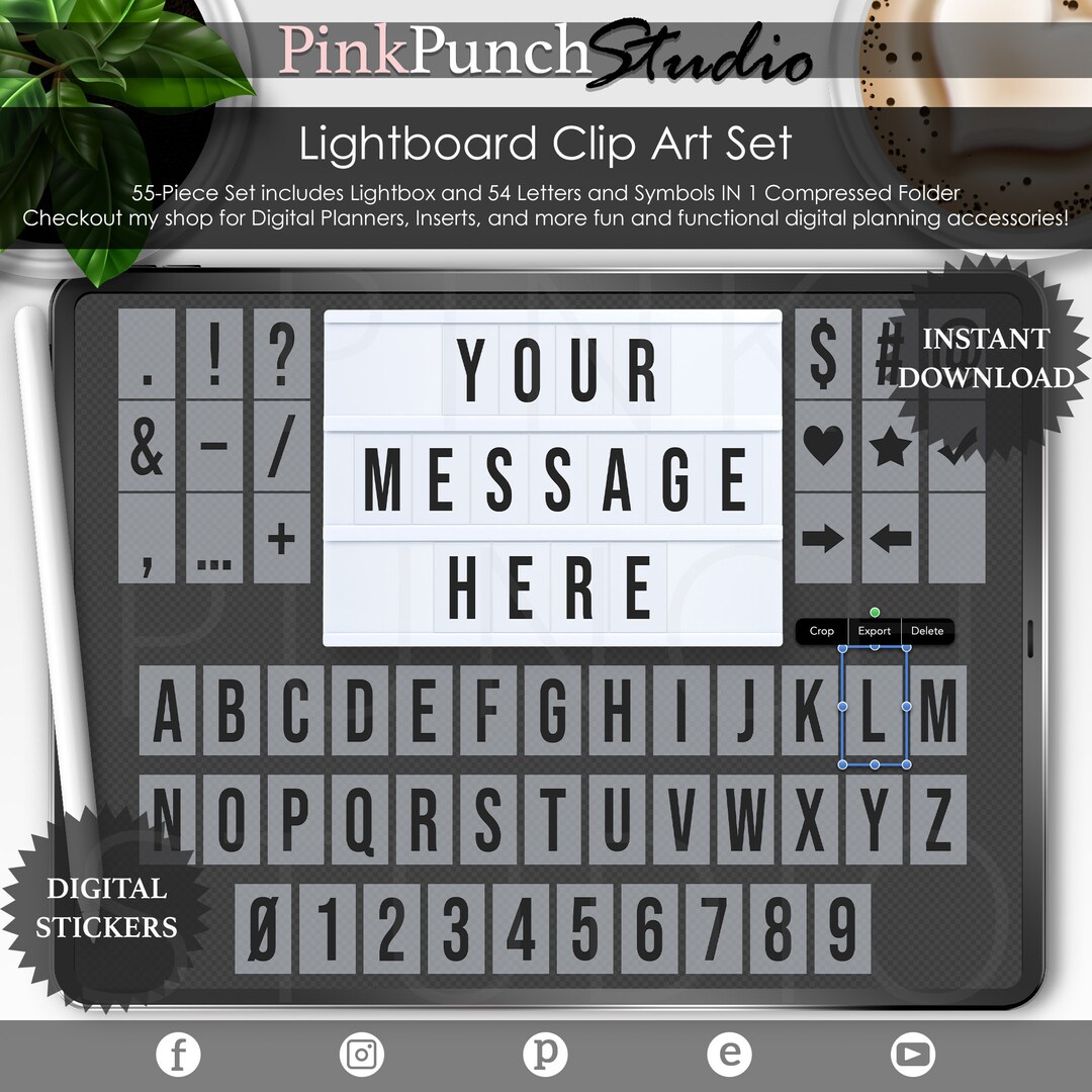 White Lightbox With Letters and Symbols PNG Stickers Clip Art for ...