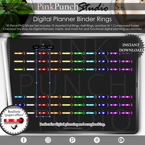 Neon Digital Planner Binder Rings Set PNG Stickers Build Your Own ...