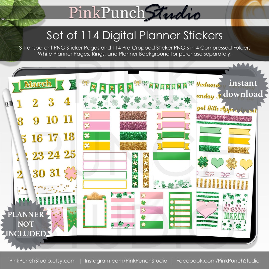 March St Patrick's Day Digital Planner Stickers Kit - Etsy