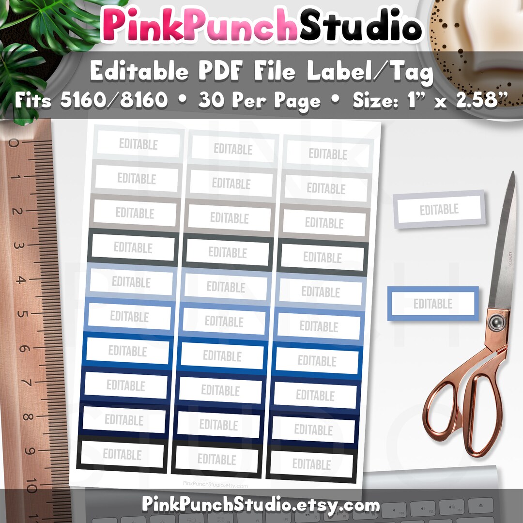 Grey Blue Black Editable Labels Printable PDF File for 5160 8160 School ...