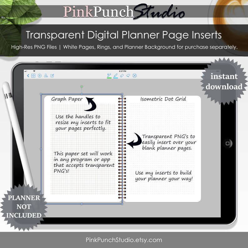 Digital Planner Blank Page Templates Transparent PNG Files | Etsy