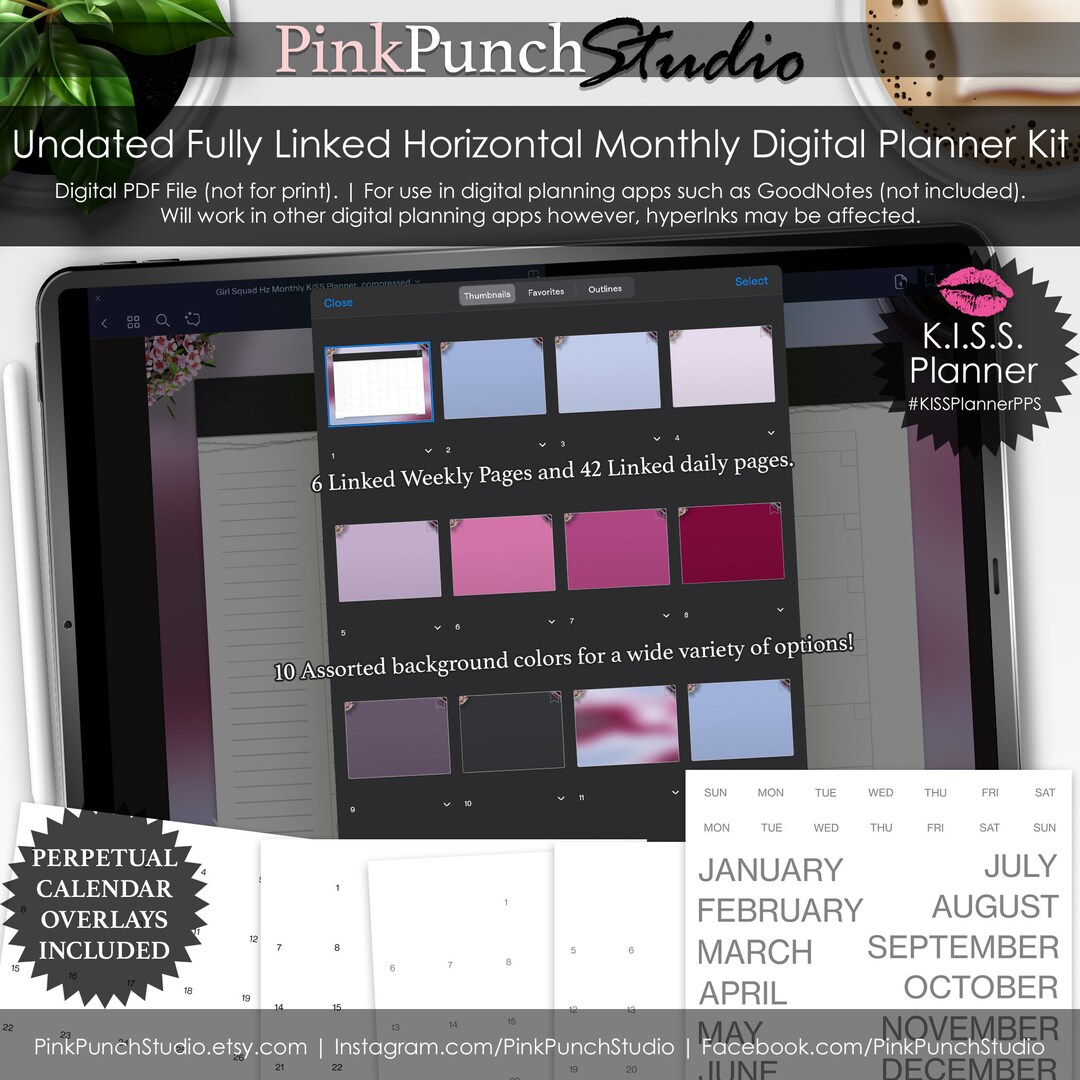 Girl Squad Undated Monthly Horizontal KISS Planner DIY Digital ...