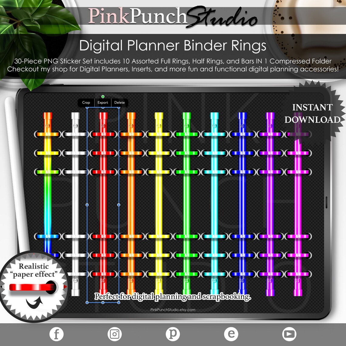 Neon Digital Planner Binder Rings Set PNG Stickers Build Your - Etsy