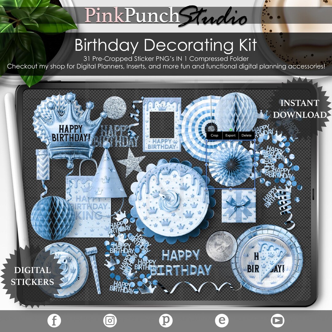 Blue Birthday Party Digital Stickers: King Theme PNG Clipart (digital ...