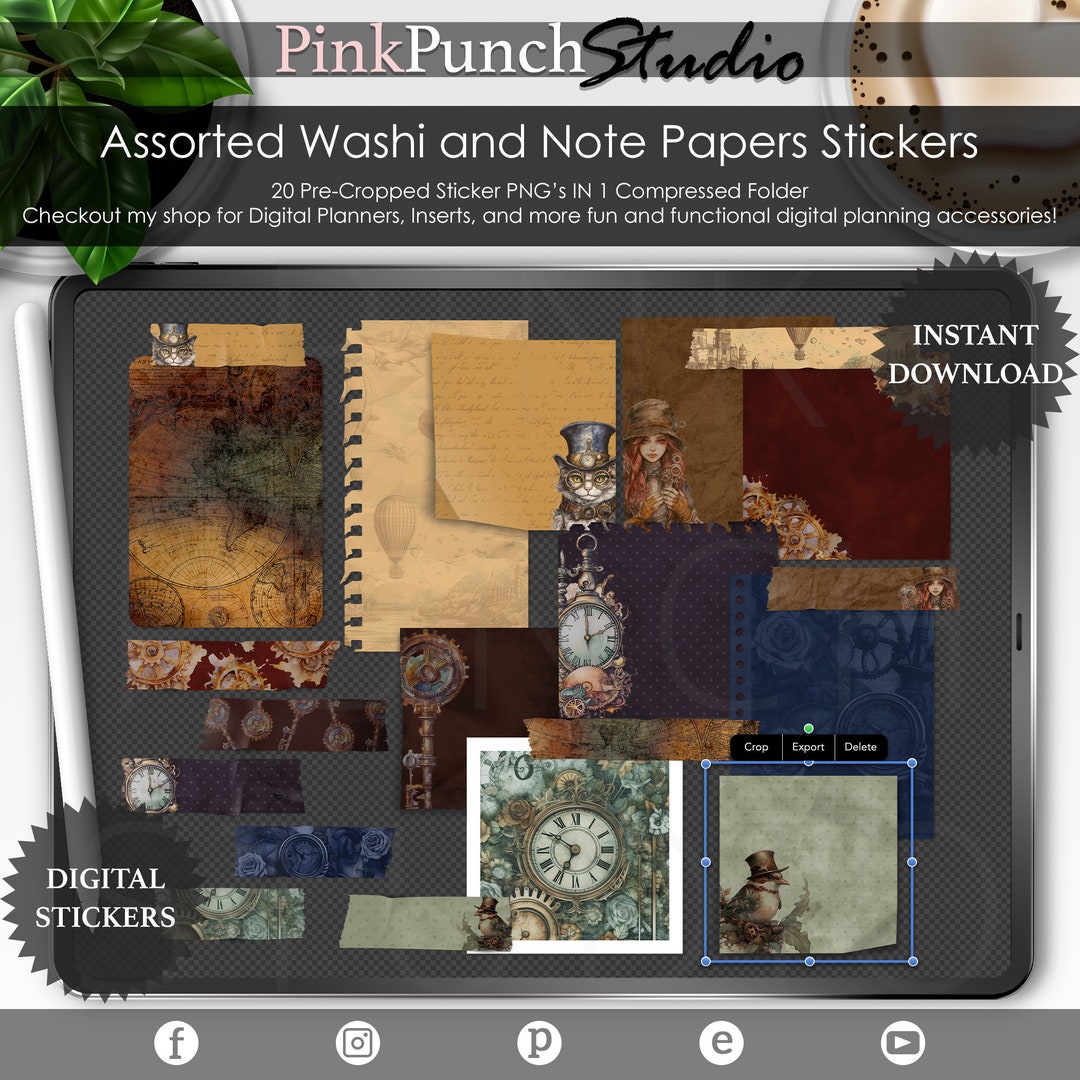 Steampunk Revolution Gothic Washi and Note Papers PNG Stickers Clipart ...