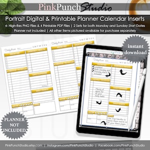 Gold Portrait Undated Calendar Planner Inserts Digital PNG and ...