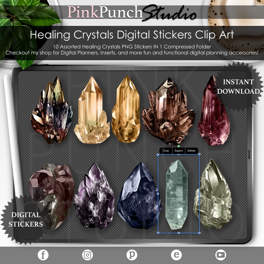 Steampunk Revolution Healing Crystals PNG Stickers Set for Digital ...