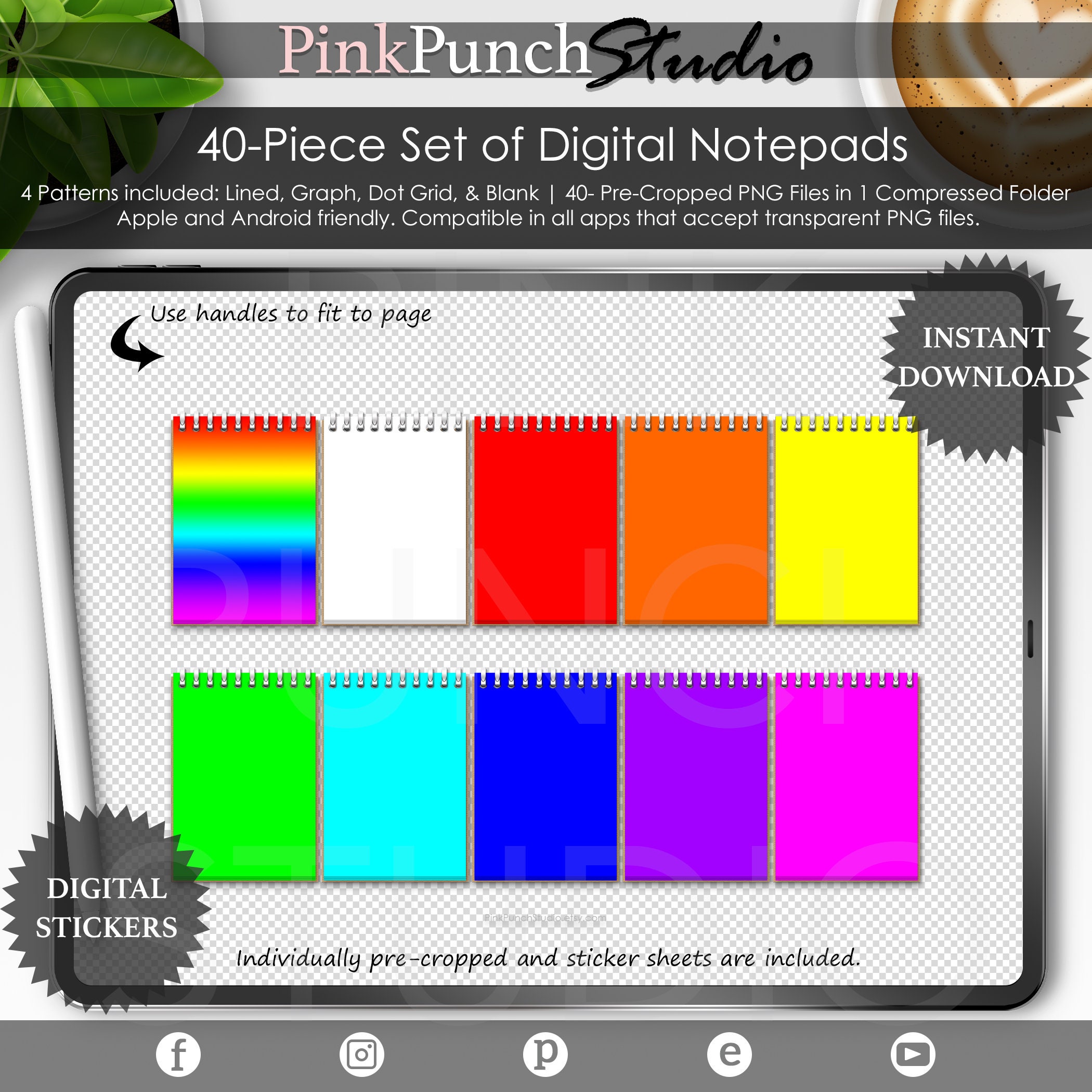 Neon Silver Digital Notepads Set Precropped Transparent PNG | Etsy