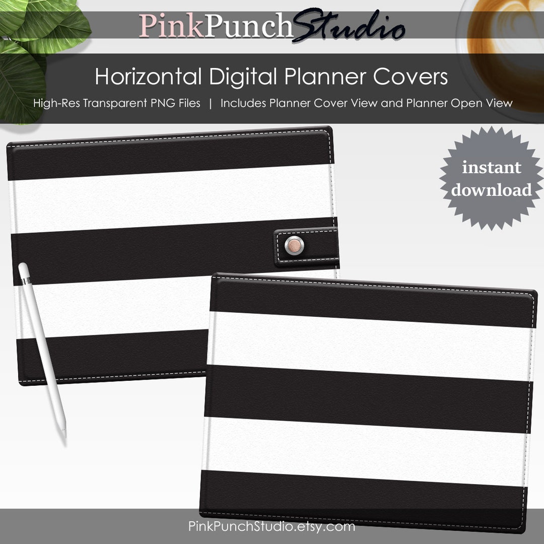 Black White Stripe Rose Gold Horizontal Digital Planner Covers Set ...