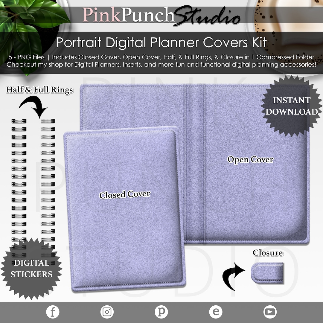 Periwinkle Portrait Digital Planner Covers Kit Silver Spiral Wire Rings ...