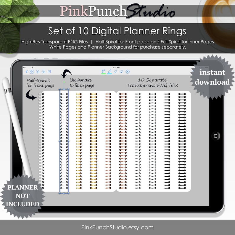 Digital Planner Rings Set Transparent PNG Files Build Your Own - Etsy