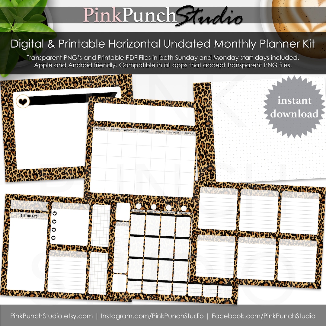 Leopard Cheetah Planner Calendar Page Insert Digital PNG Printable PDF ...