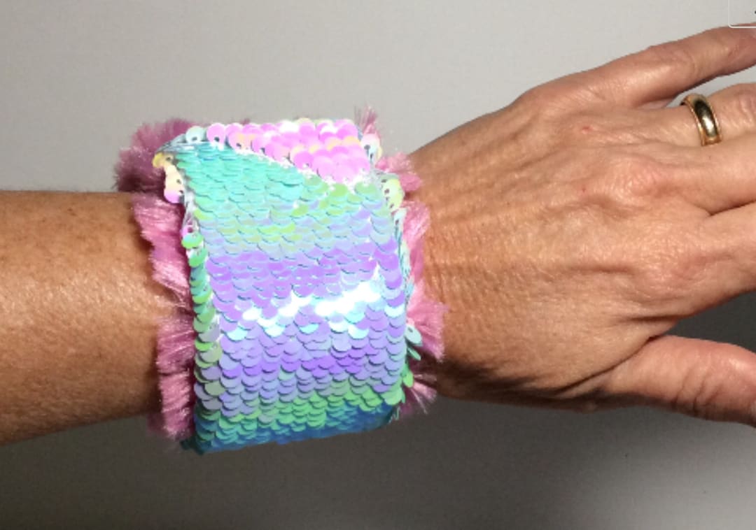 Adult Fidget Cuff With Mermaid Flip Sequins Autism Arm Band Dementia ...