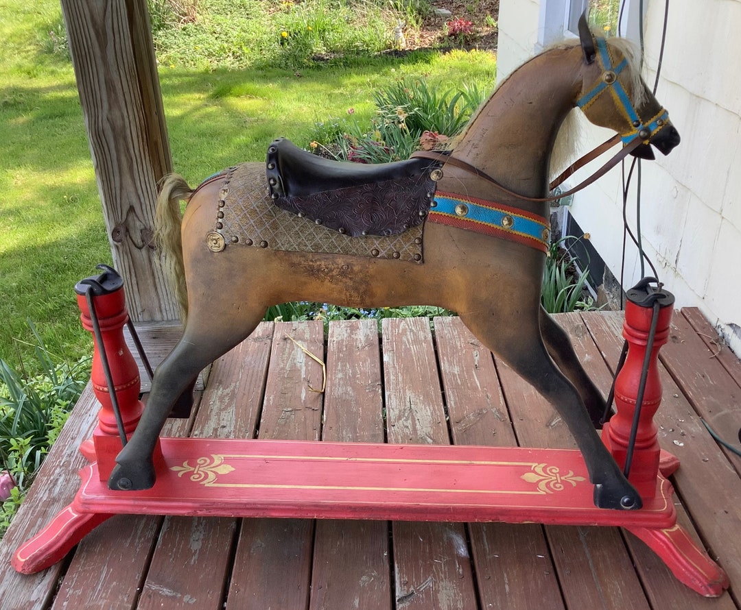 LOCAL PICKUP Gorgeous Large Antique American Rocking Horse Restored 36 ...