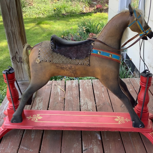 Antique Wooden Rocking Horse - Etsy