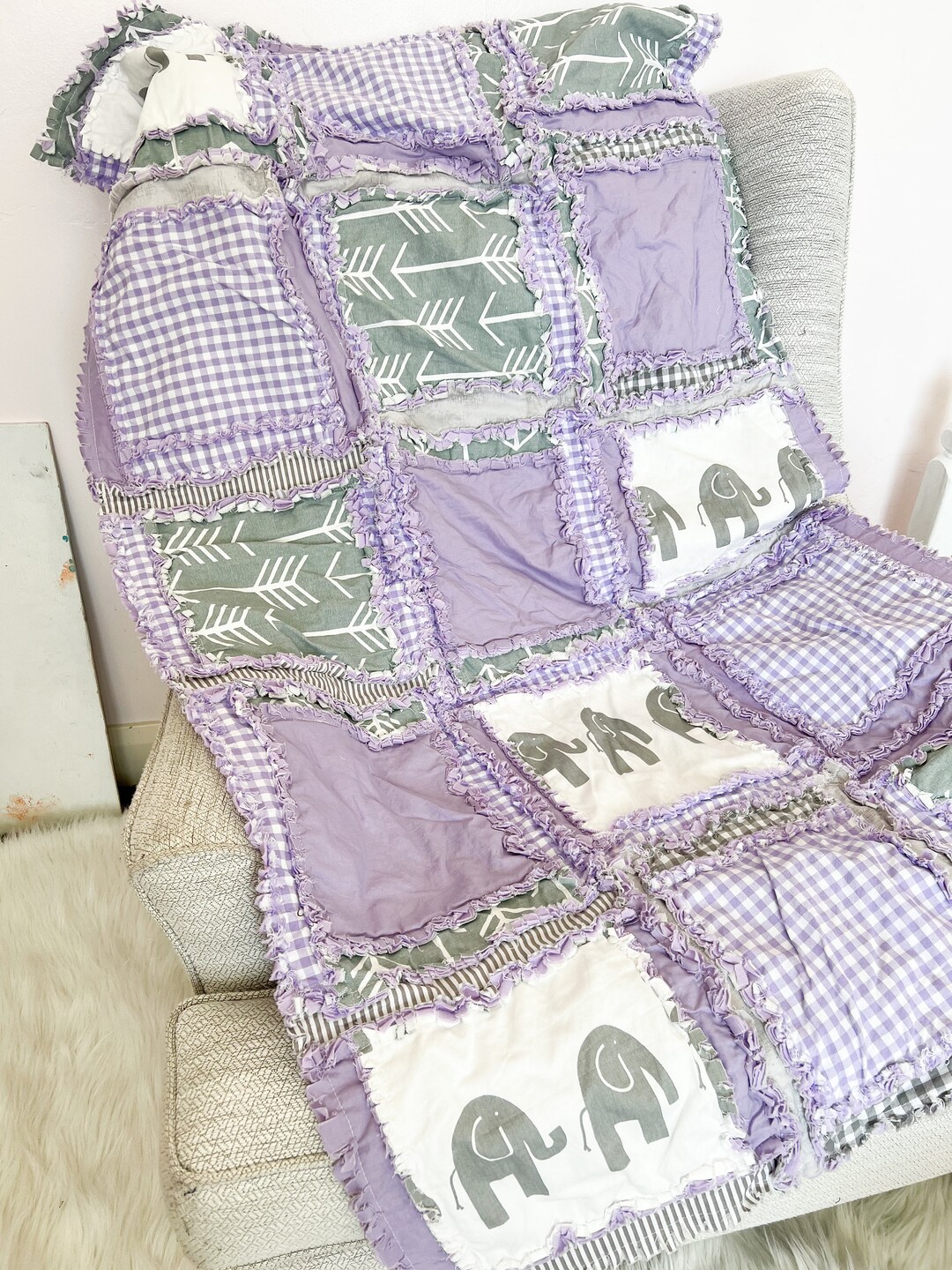 Elephant Rag Quilt Kit, Baby Quilt Kit, Baby Shower Gift Purple and ...